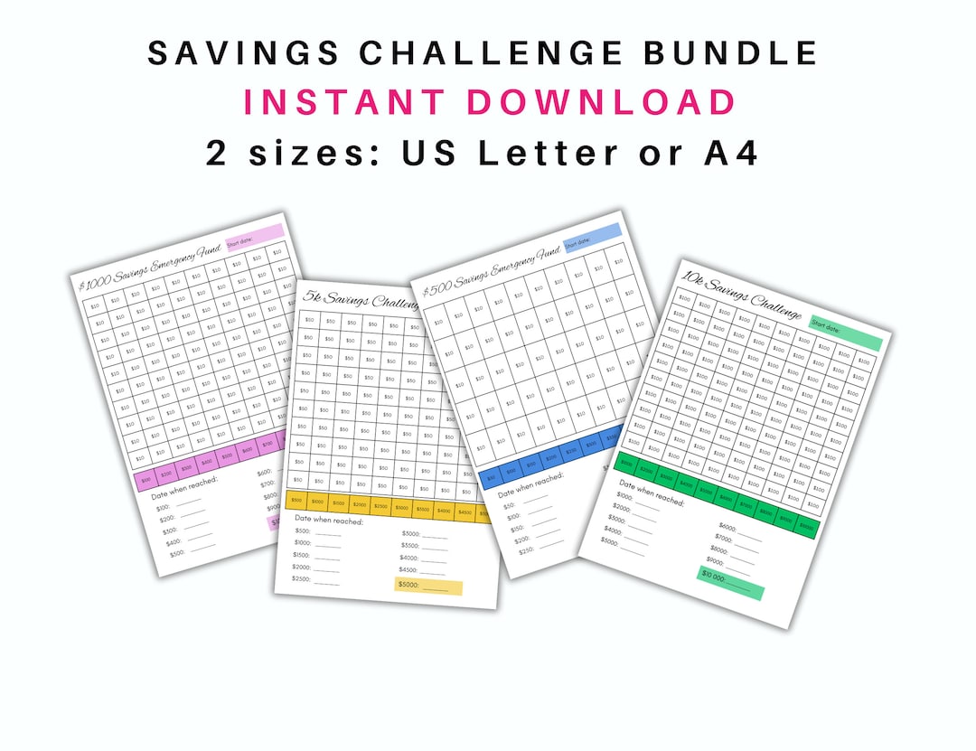 Savings Challenge, Four Savings Trackers - Etsy