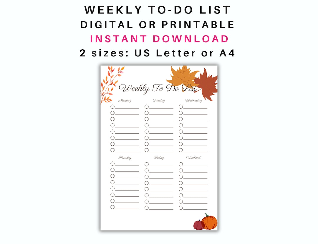 Fall to Do List, Autumn Leaves, Fall Bucket List, Weekly Planner - Etsy