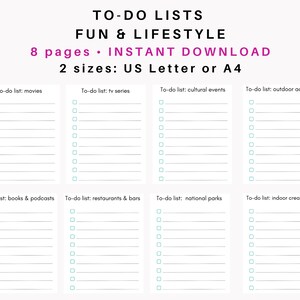 To Do List Template, Fun and Lifestyle Checklist, Digital or Printable ...