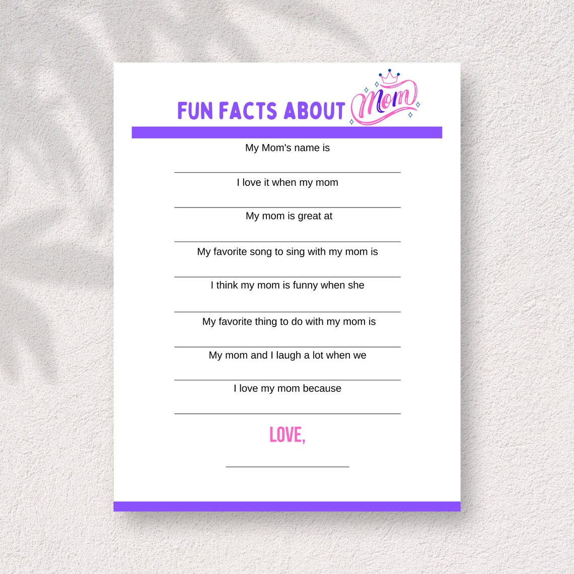 Printable Letter fun Facts About Mom - Etsy