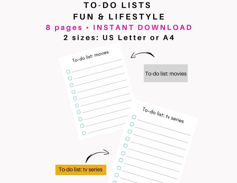 To Do List Template, Fun and Lifestyle Checklist, Digital or Printable ...