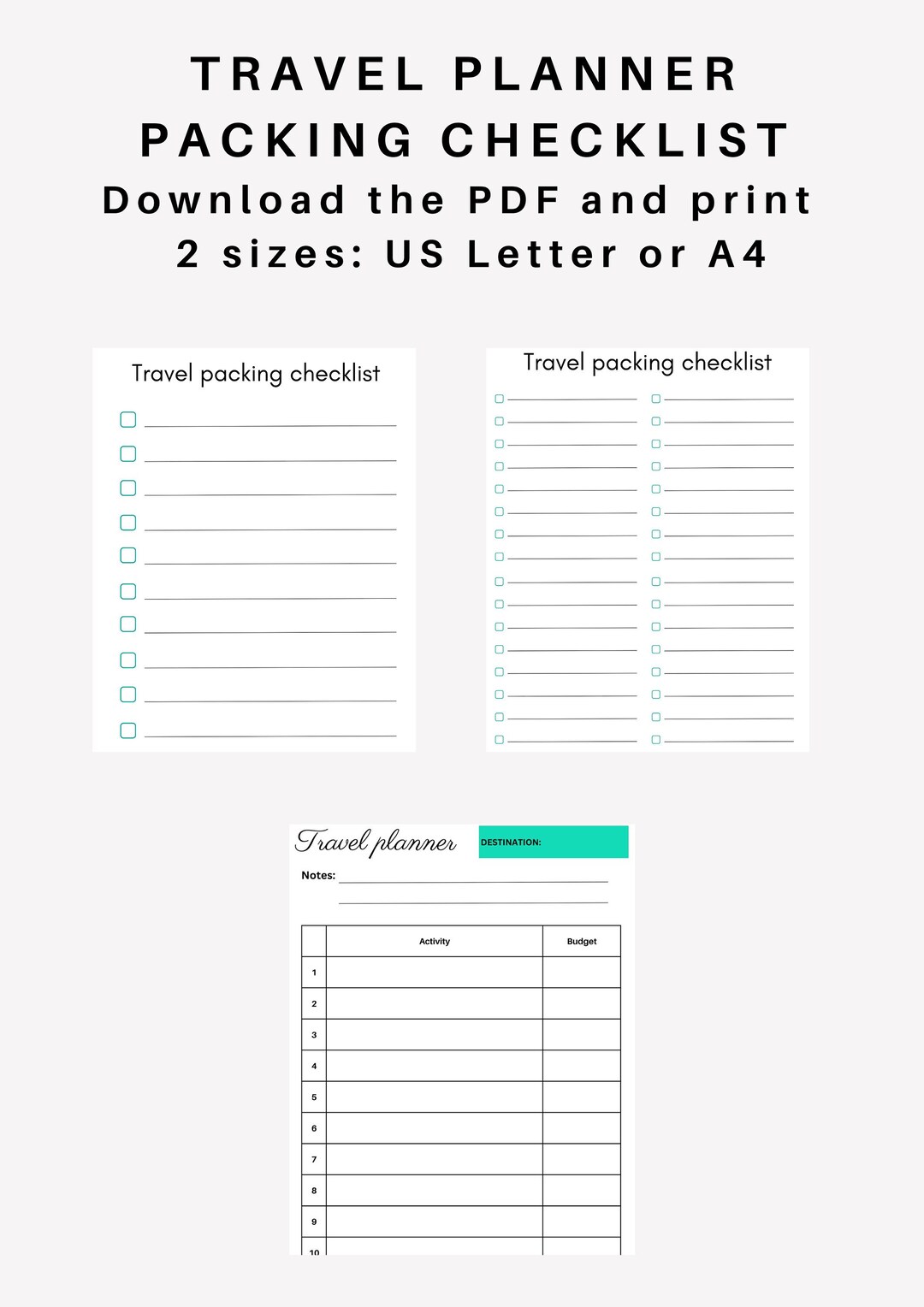 Travel Planner and Packing List, Printable Planner, Digital Planner - Etsy