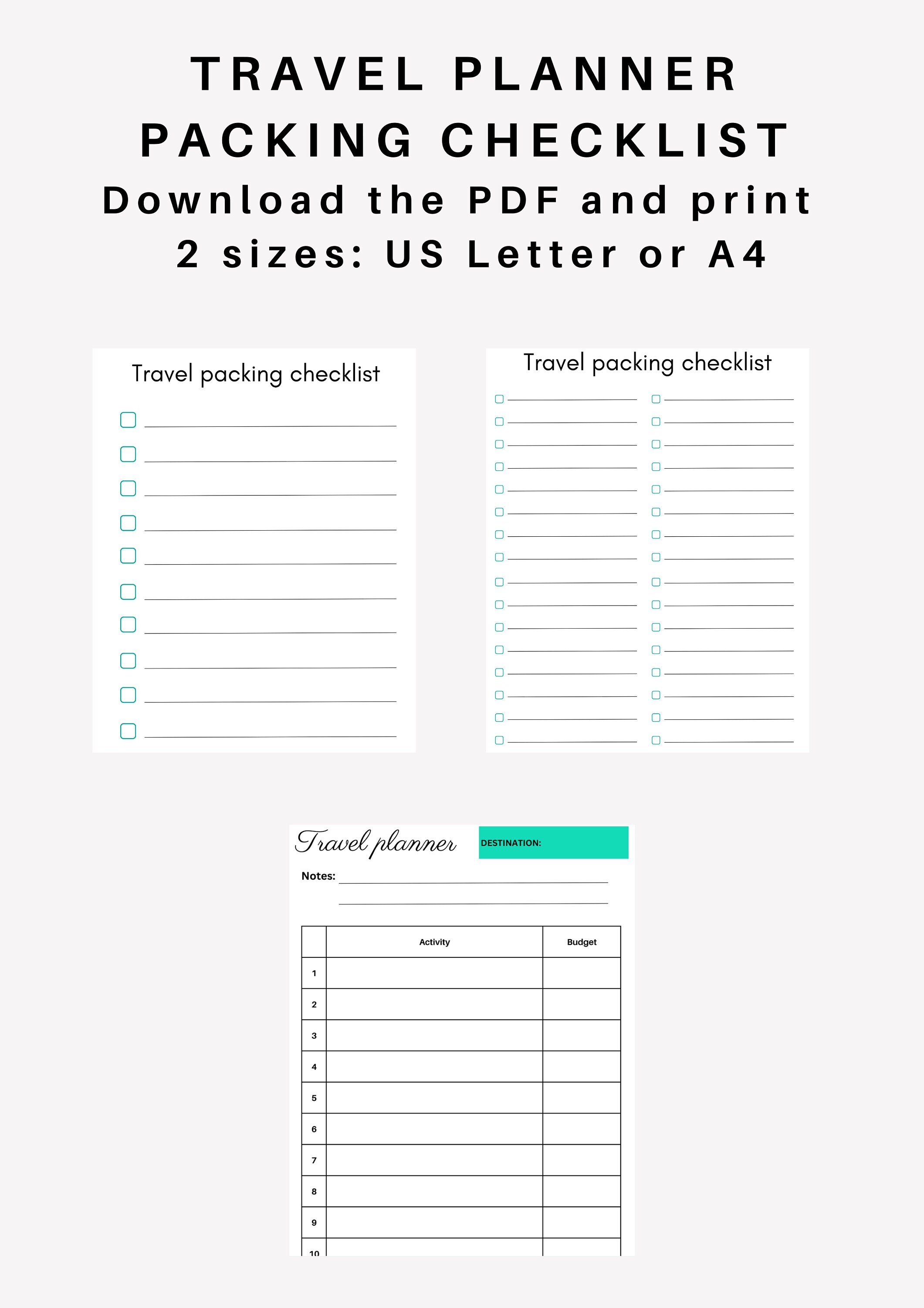 Travel Planner and Packing List, Printable Planner, Digital Planner - Etsy