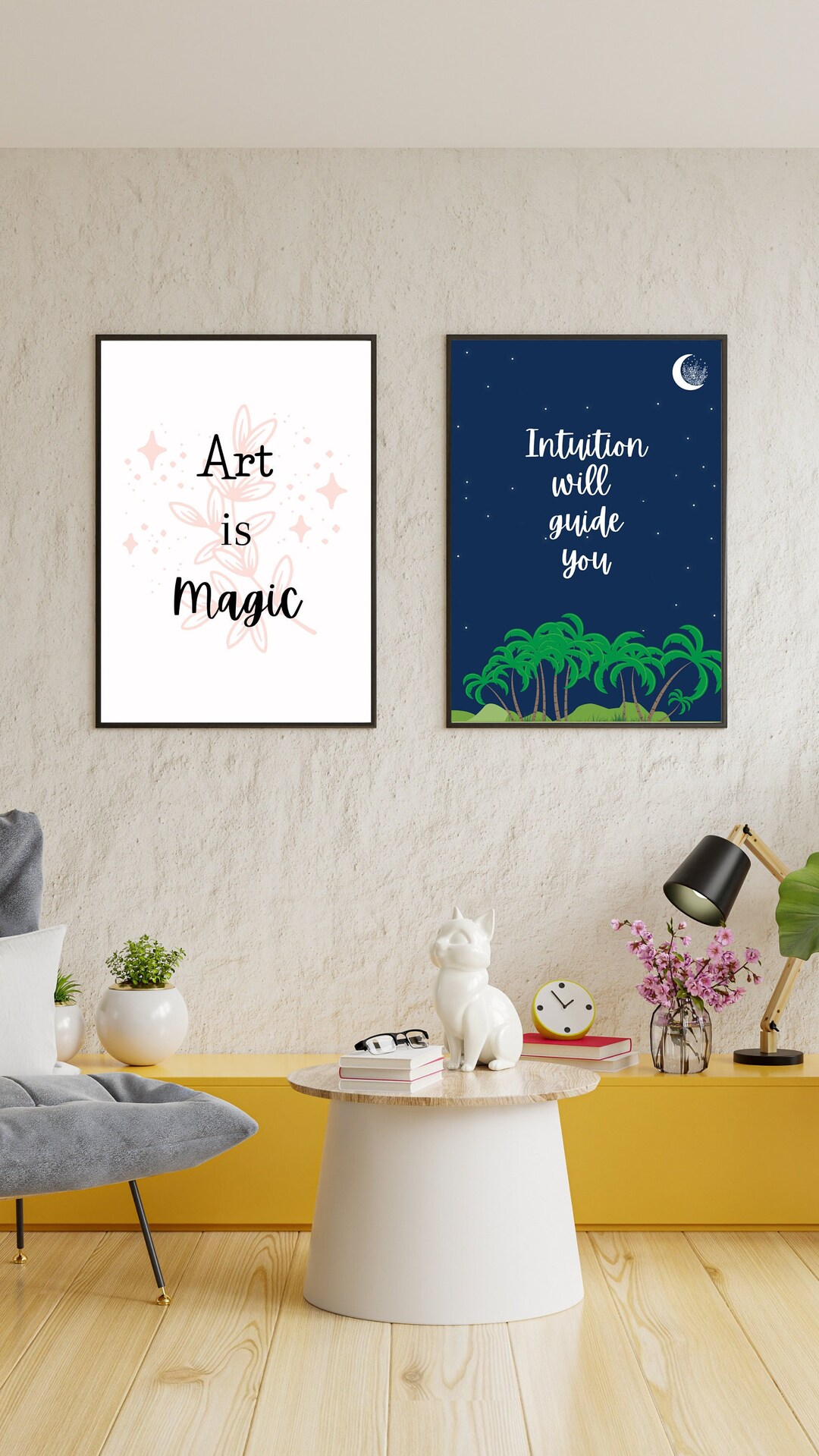 Instant Download Digital Wall Posters Set of 2, Sun and Moon Wall Art ...