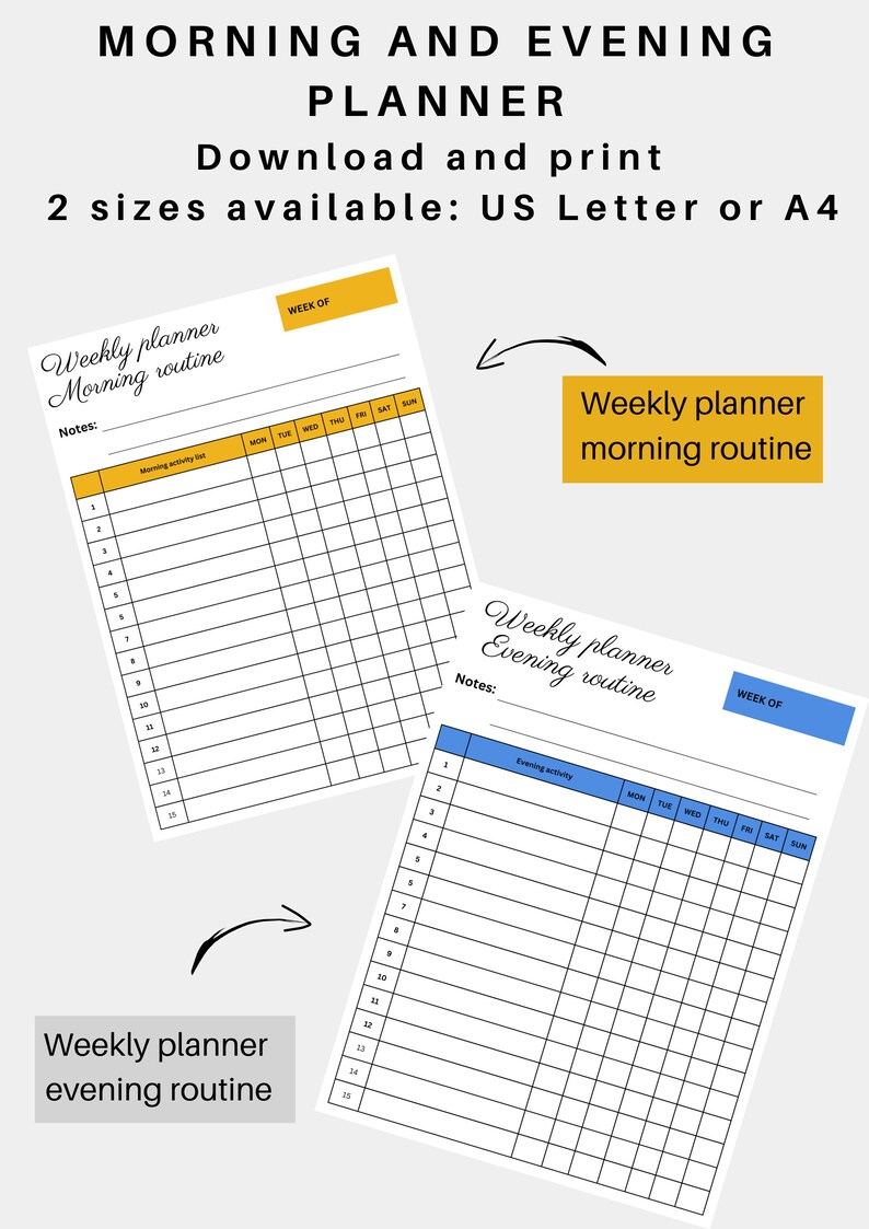 Morning and Evening Planner, Morning Routine, Evening Routine, Weekly ...