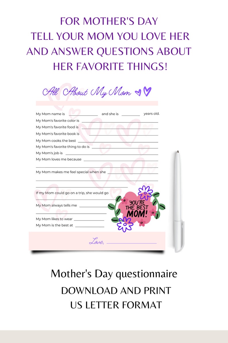 Printable Handwriting Gift Letter for Mom "all About My Mom" - Etsy