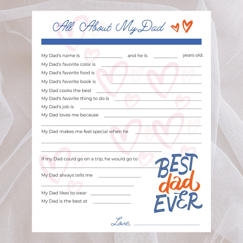 Printable Father's Day Letter "all About My Dad" - Etsy