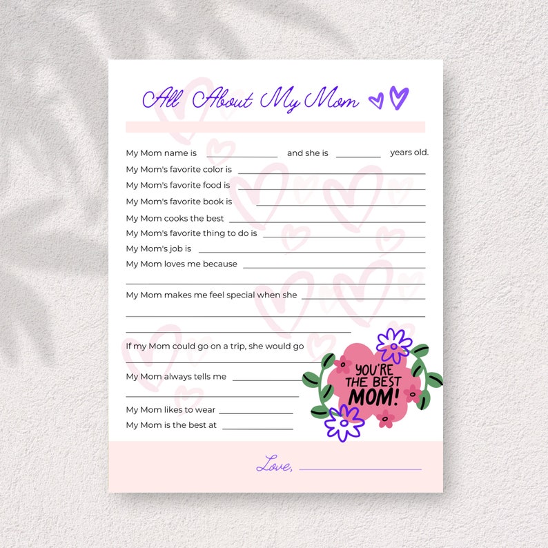 Printable Handwriting Gift Letter for Mom "all About My Mom" - Etsy