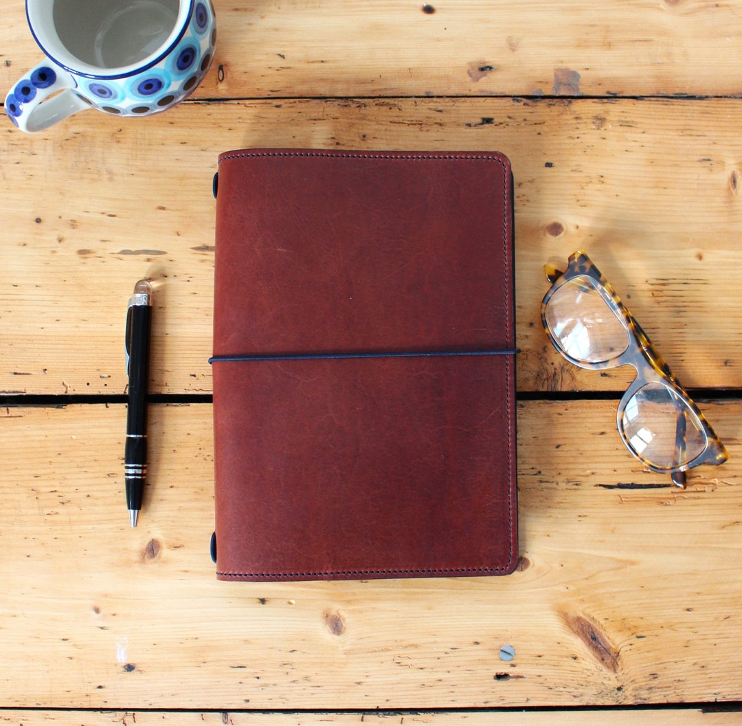 Italian Leather A5 Notebook Cover in Dark Brown With Pockets/sleeves ...