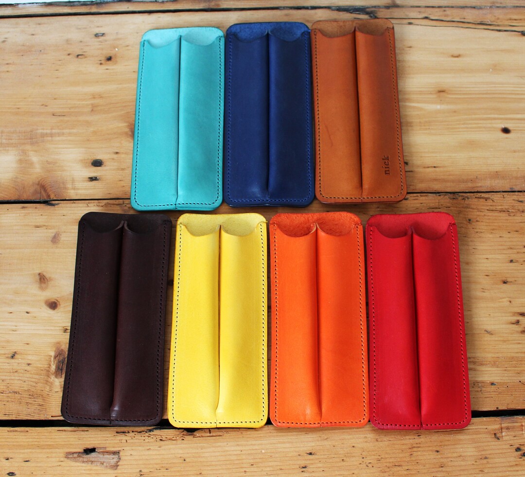 Personalised Two Pen Case Sleeve in Beautiful Italian Vegetable Tanned ...