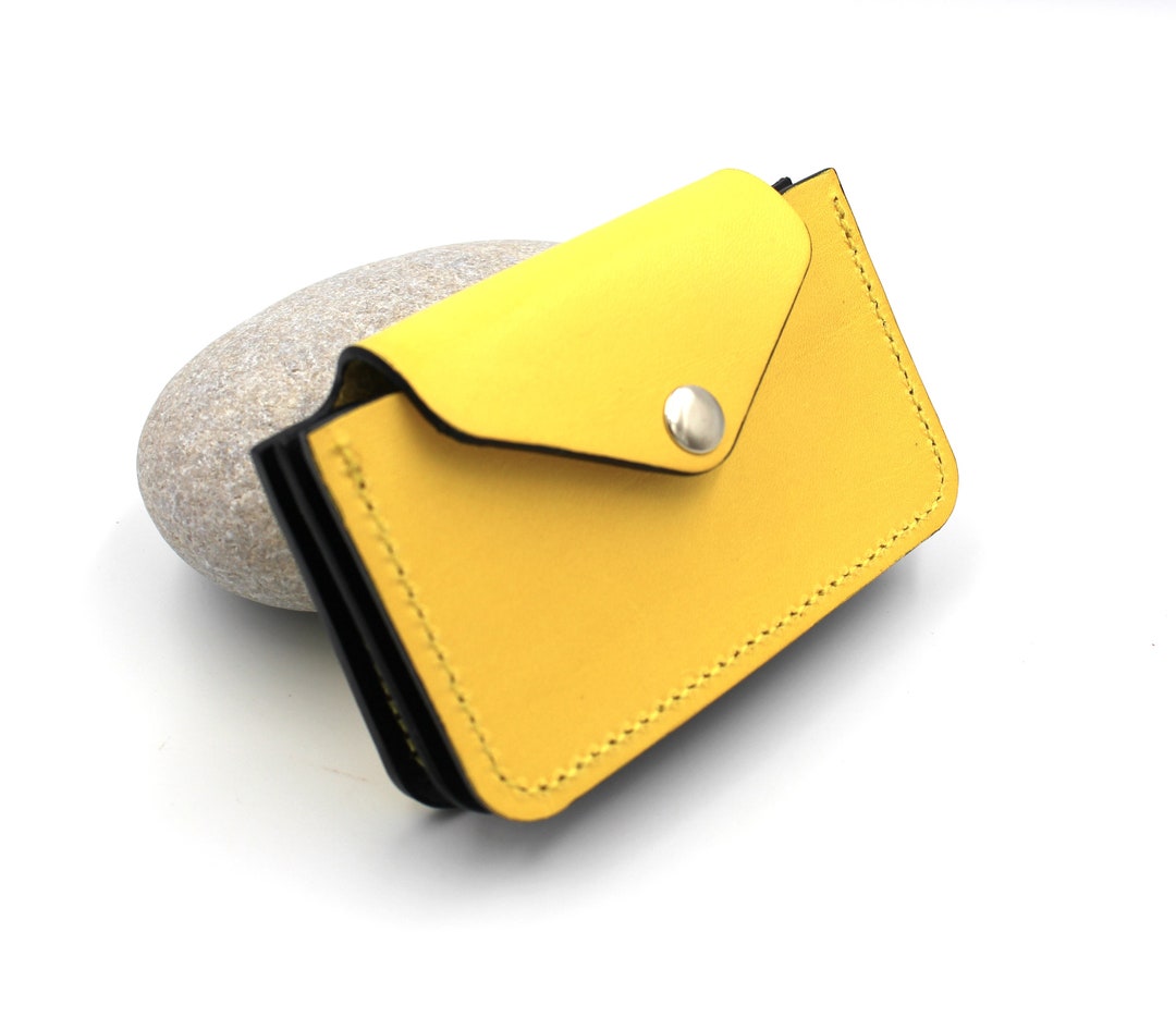 Minimalist Yellow Card Holder Wallet in Beautiful Italian Leather ...