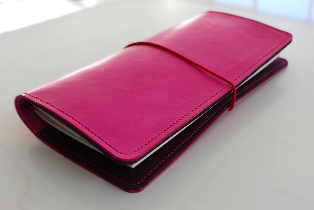 Italian Bright Pink Leather Notebook Cover With Pockets/sleeves ...