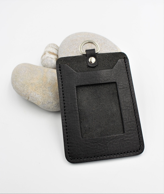 Italian Leather ID Card Holder in Black FREE Personalisation | Etsy