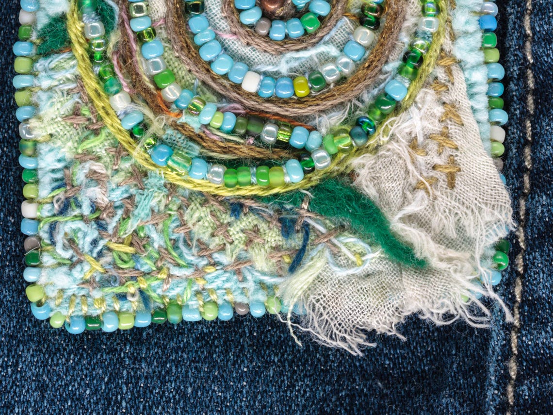 Hand Embroidered Spiral Talisman — Folk Magic Amulet — Blue Boho ...