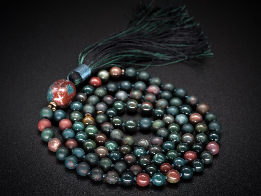 Traditional Hand-knotted 108 Japa Mala ~ Natural Indian Bloodstone ...