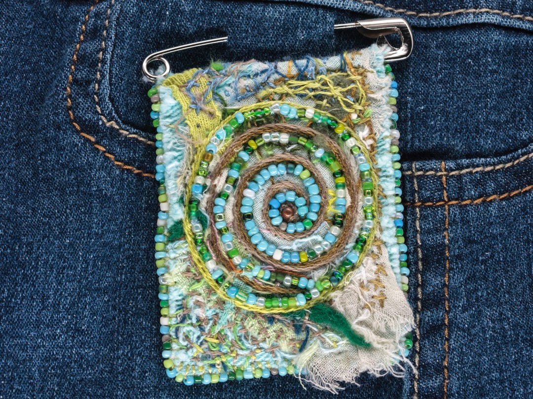 Hand Embroidered Spiral Talisman ~ Folk Magic Amulet ~ Blue Boho ...