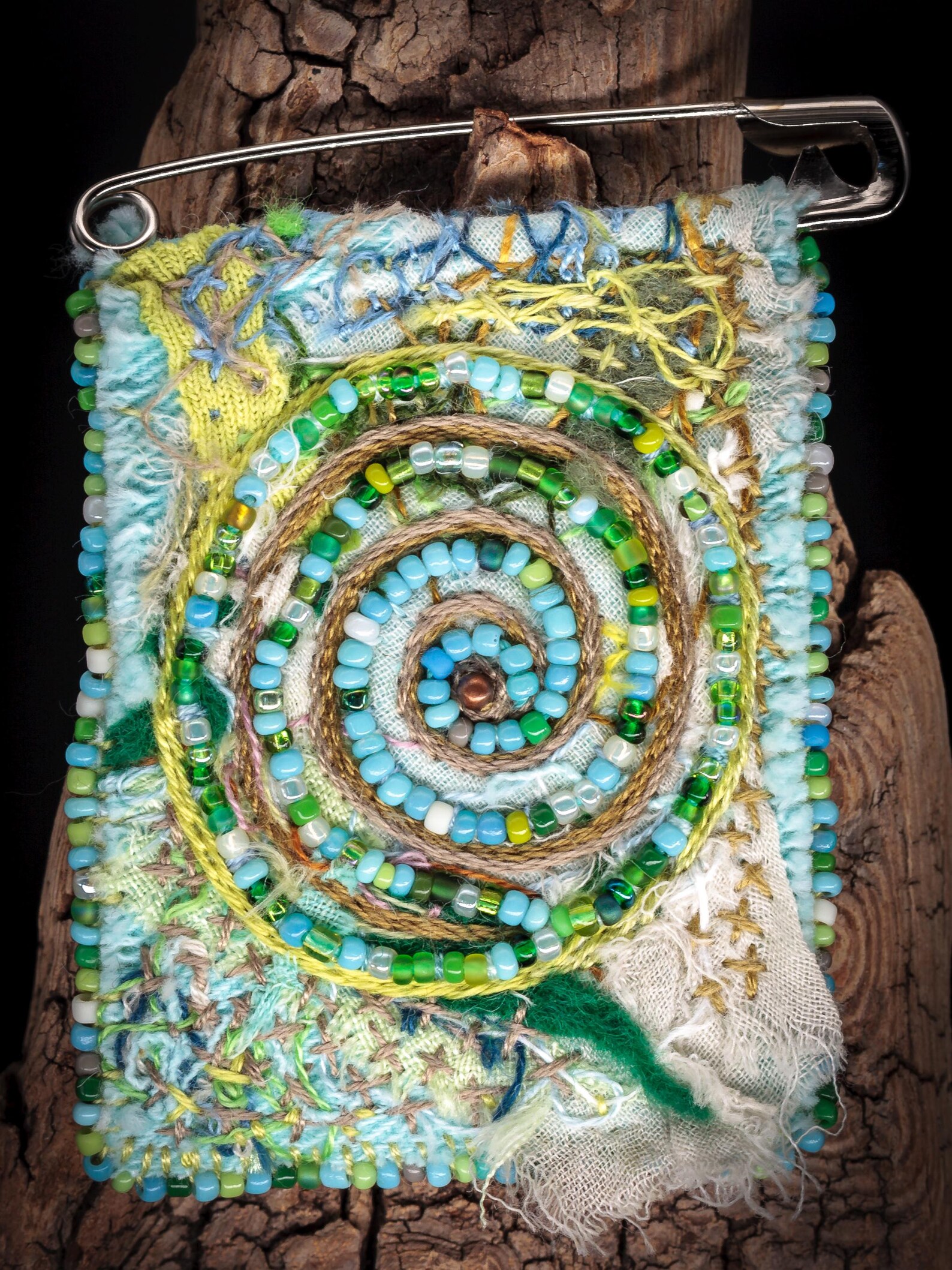 Hand Embroidered Spiral Talisman — Folk Magic Amulet — Blue Boho ...