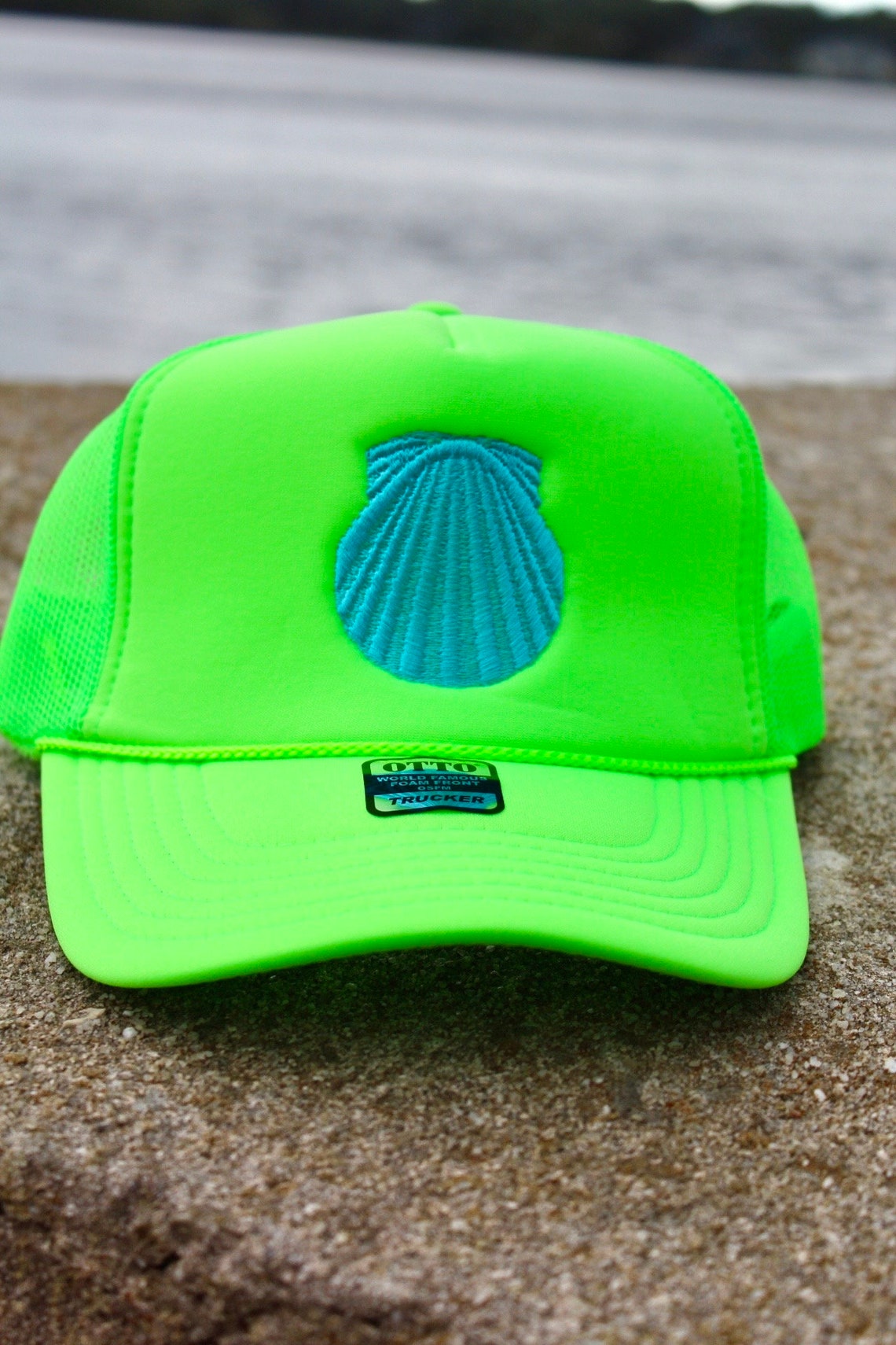 Neon Green & Baby Blue Scallop / Sea Shell Trucker Hat - Etsy