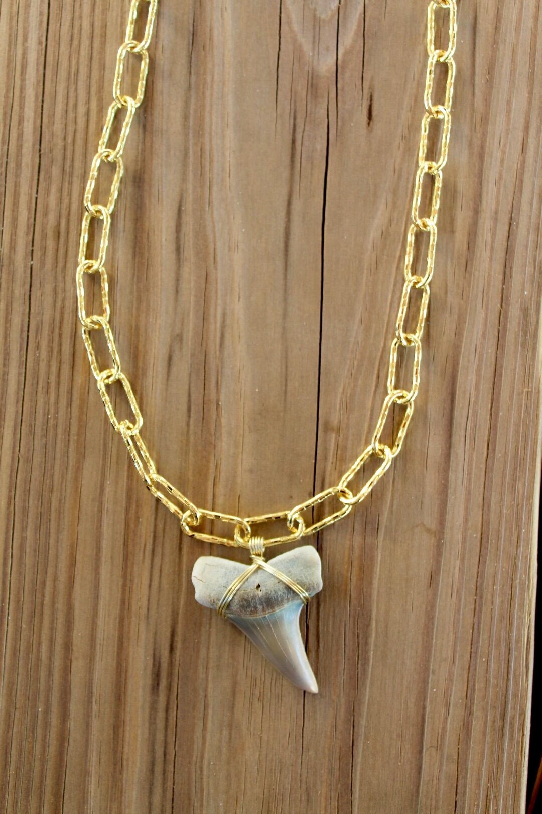Gold Chunky Paper Clip Chain Prehistoric Mako Shark Tooth Necklace - Etsy