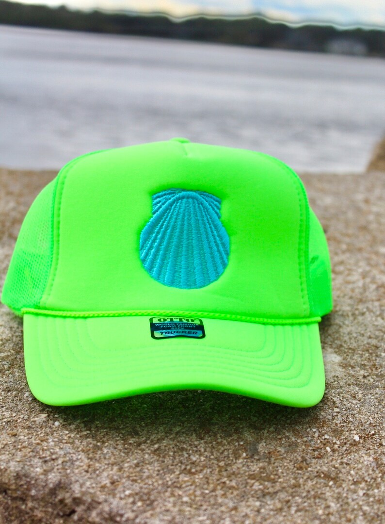 Neon Green & Baby Blue Scallop / Sea Shell Trucker Hat - Etsy