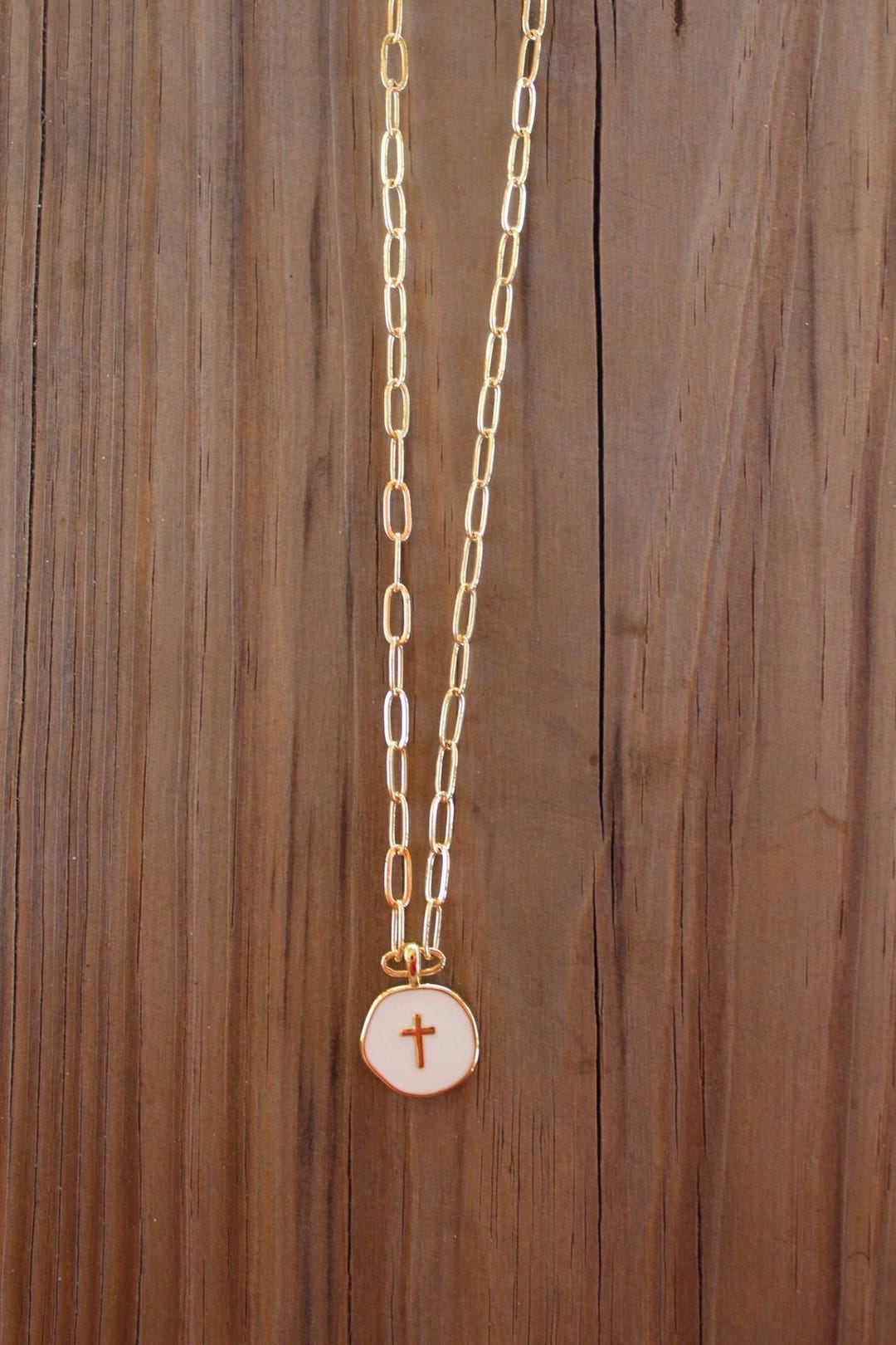 Gold & White Shell Cross Necklace - Etsy