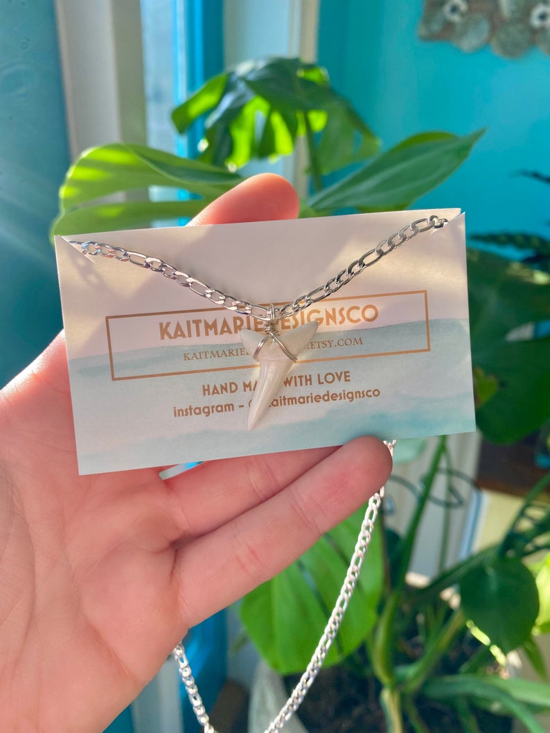 Stainless Steel Silver Figaro Chain White Mako Necklace - Etsy