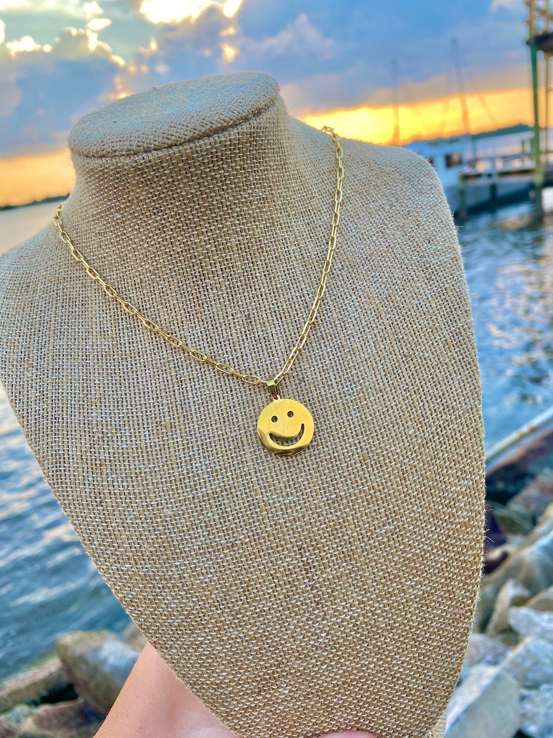 14K Gold Plated Smiley Face Necklace / Happy Face Necklace - Etsy