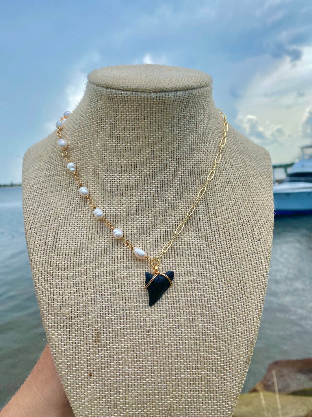 Freshwater Pearl X Shark Tooth Necklace - Etsy