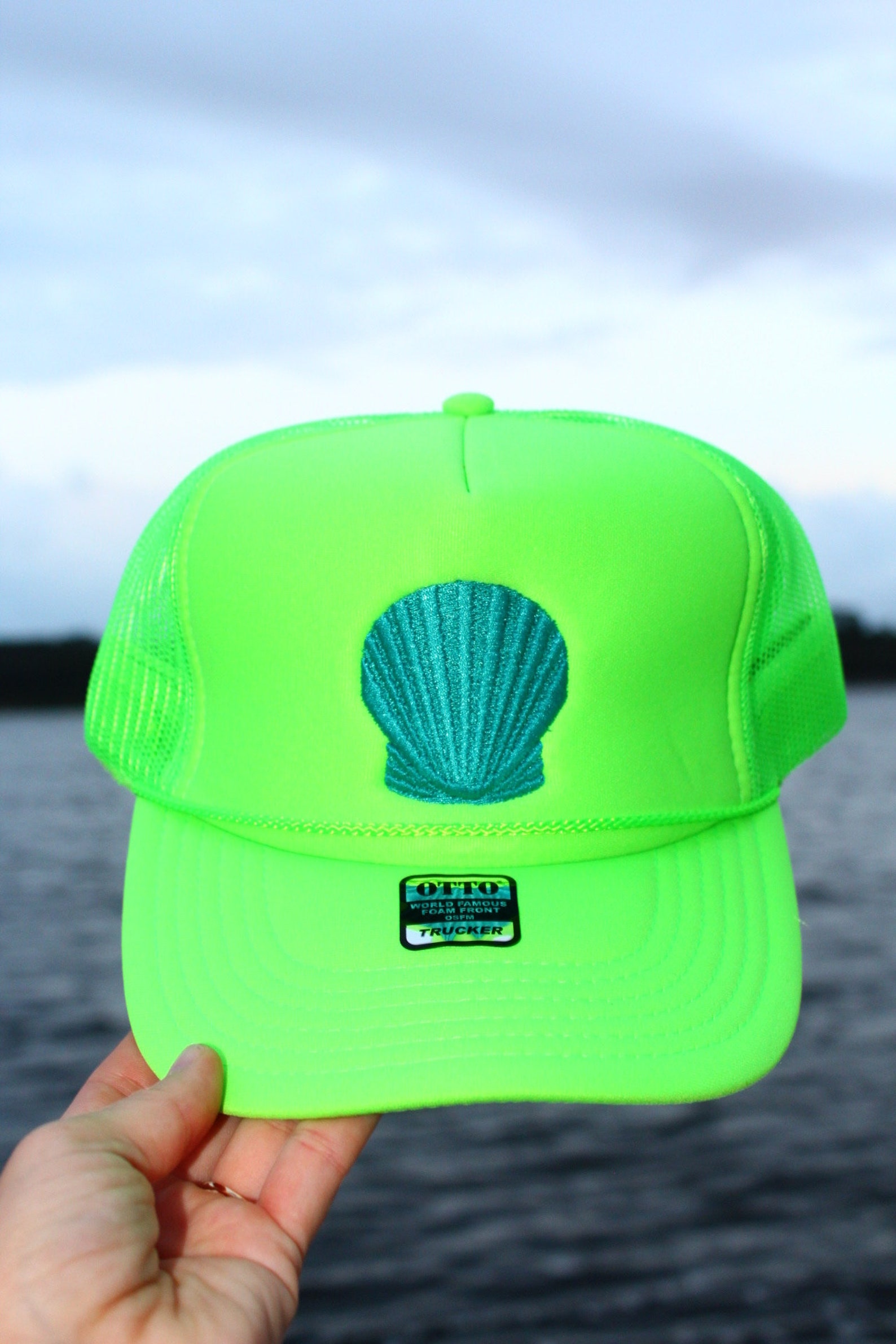Neon Green & Baby Blue Scallop / Sea Shell Trucker Hat - Etsy