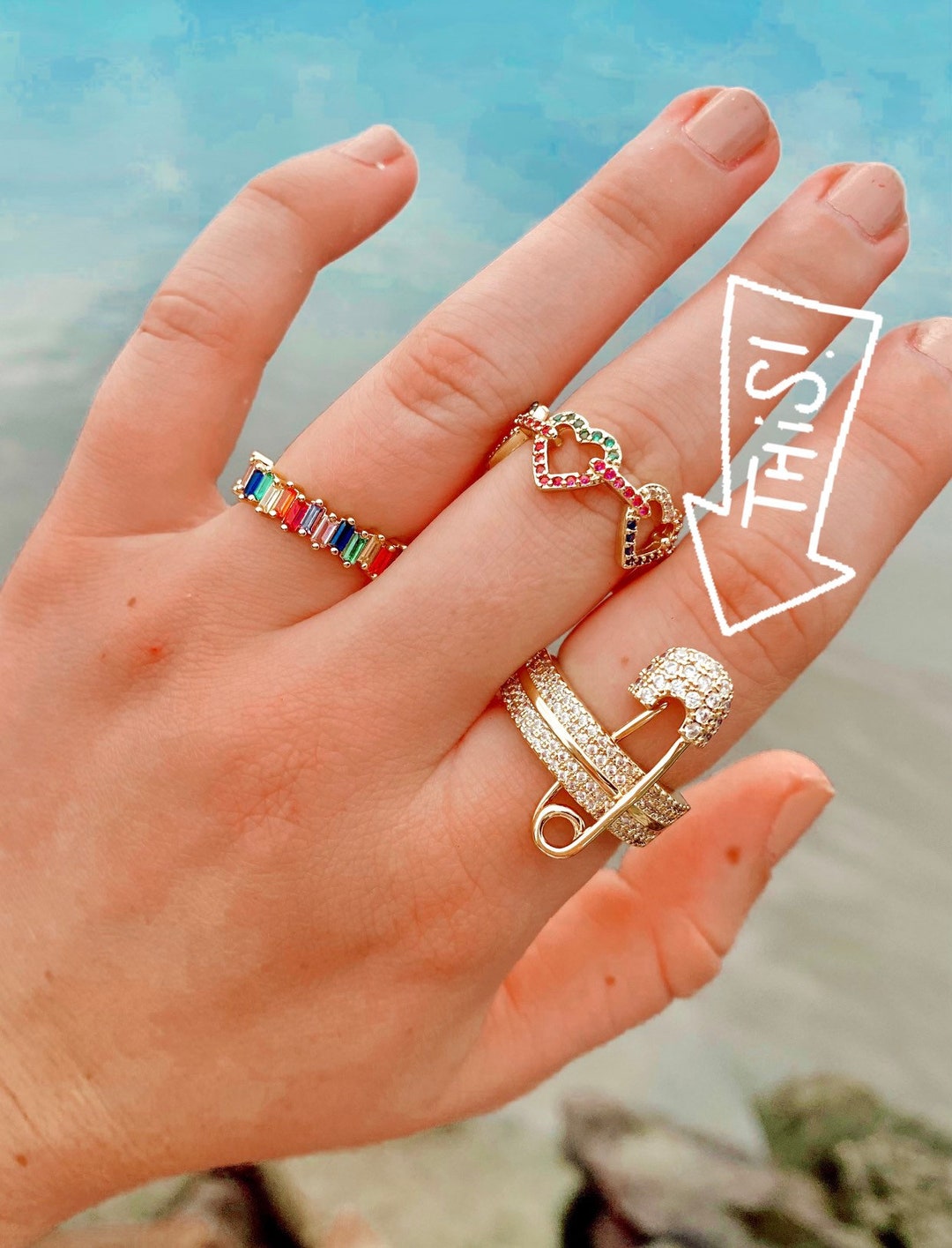 18K Gold Plated Ring Gold Paperclip Ring Paperclip Ring Cubic Zirconia ...