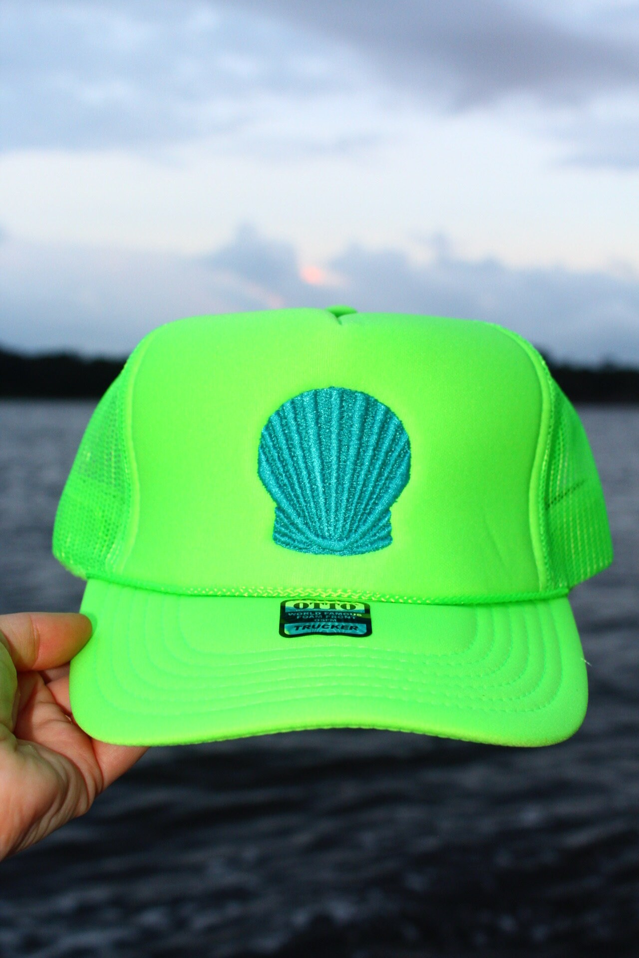 Neon Green & Baby Blue Scallop / Sea Shell Trucker Hat - Etsy