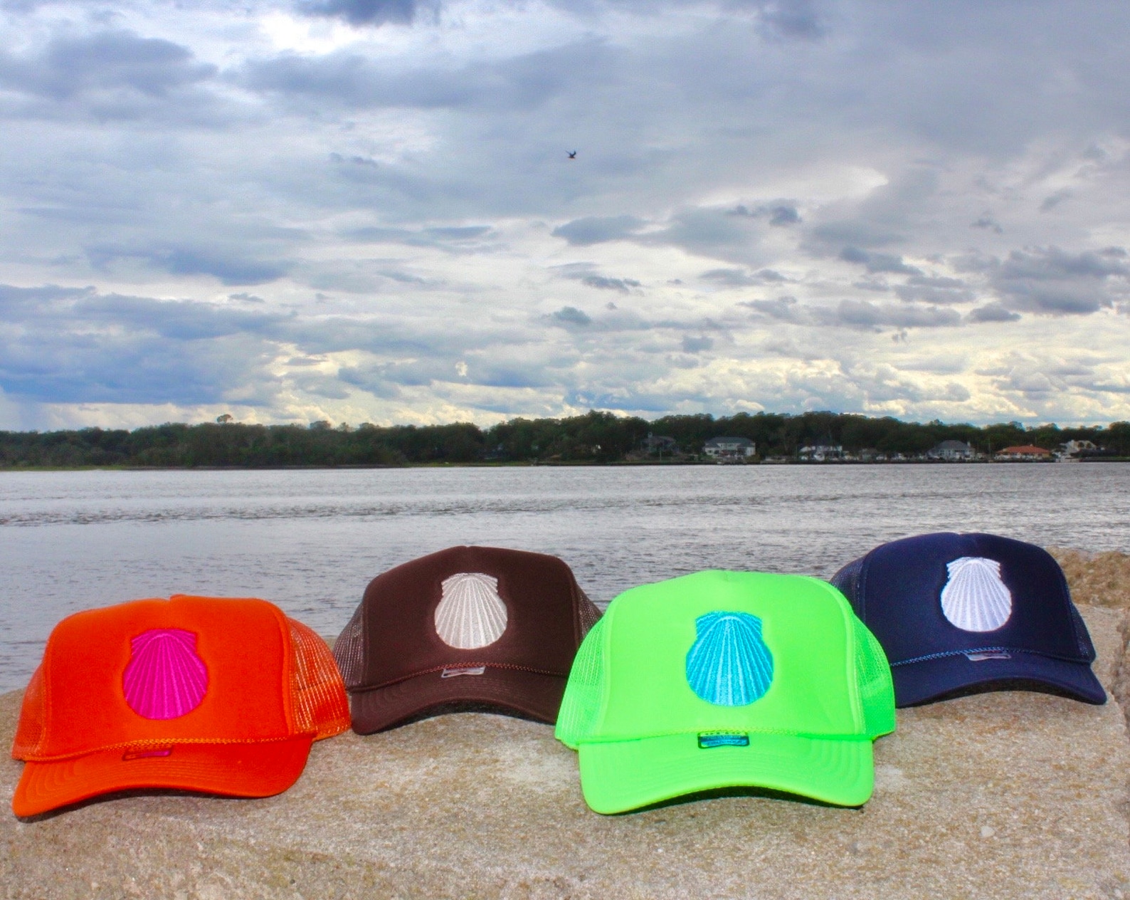 Neon Green & Baby Blue Scallop / Sea Shell Trucker Hat - Etsy