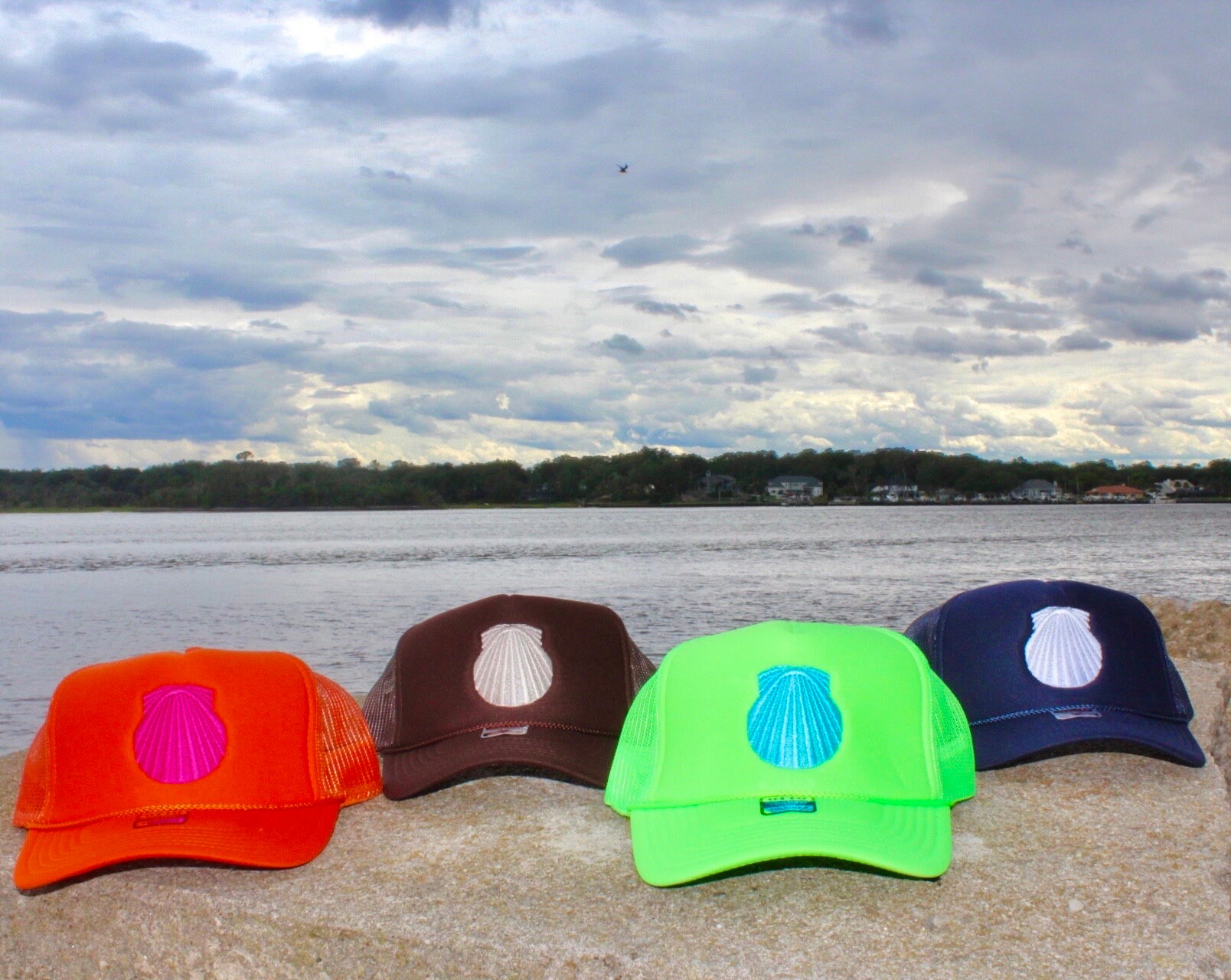 Neon Green & Baby Blue Scallop / Sea Shell Trucker Hat - Etsy