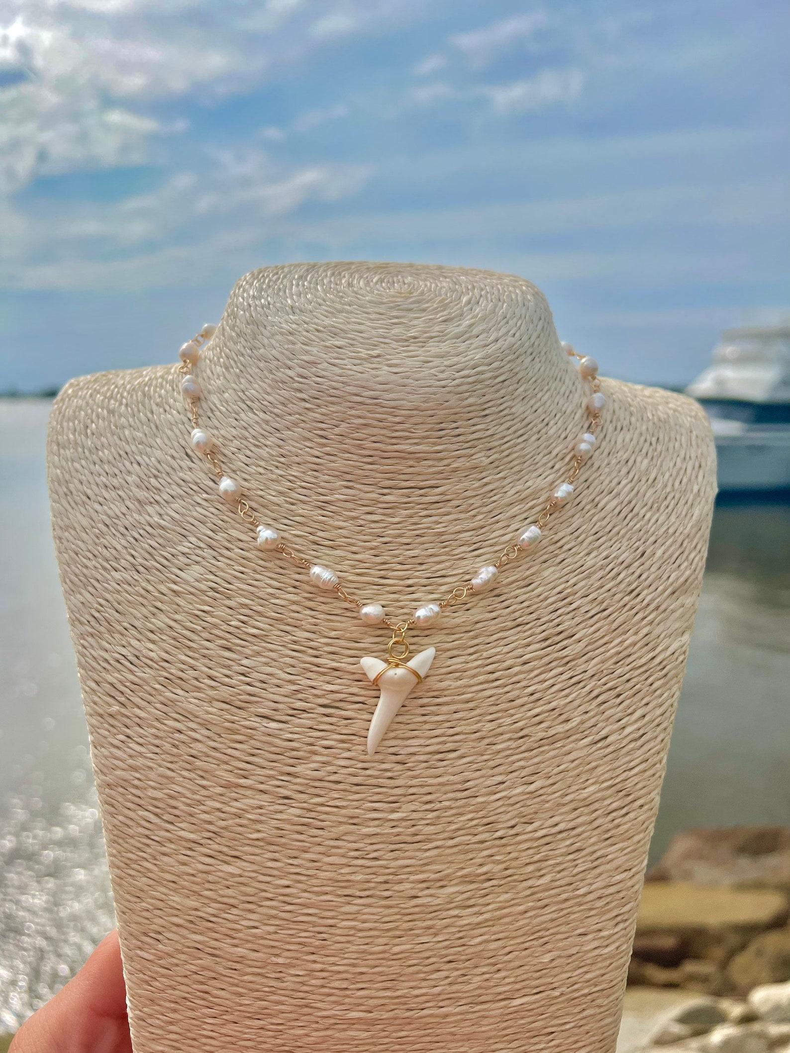 Freshwater Pearl X Mako Shark Tooth Necklace - Etsy