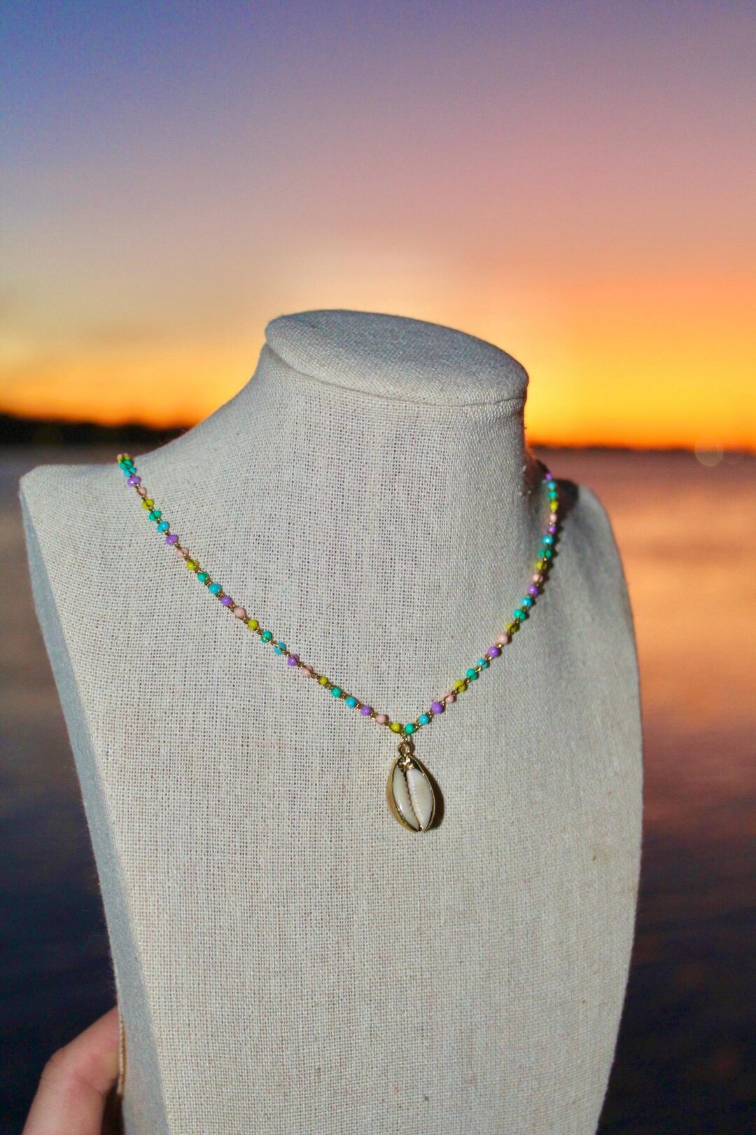 Gold & Colorful Beaded Cowrie Sea Shell Necklace - Etsy