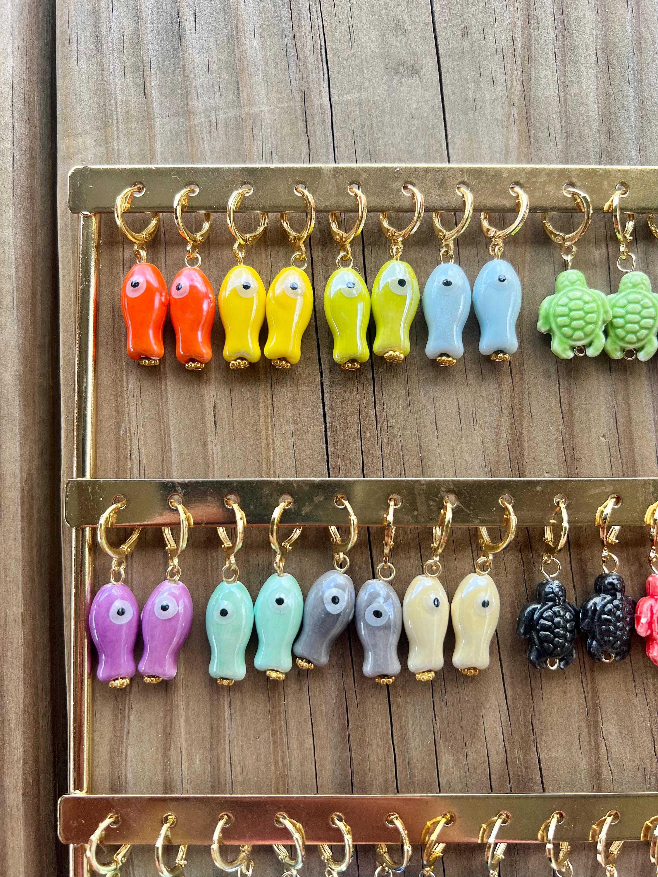 18K Real Gold Plated Porcelain Fish Huggies / Fishing Lure Huggies - Etsy
