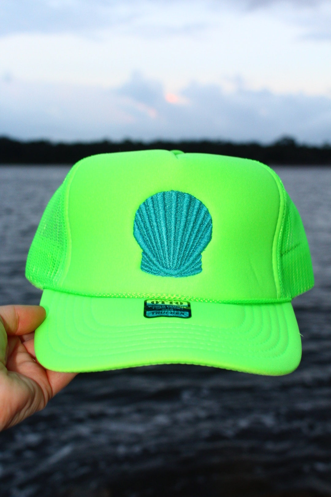 Neon Green & Baby Blue Scallop / Sea Shell Trucker Hat - Etsy