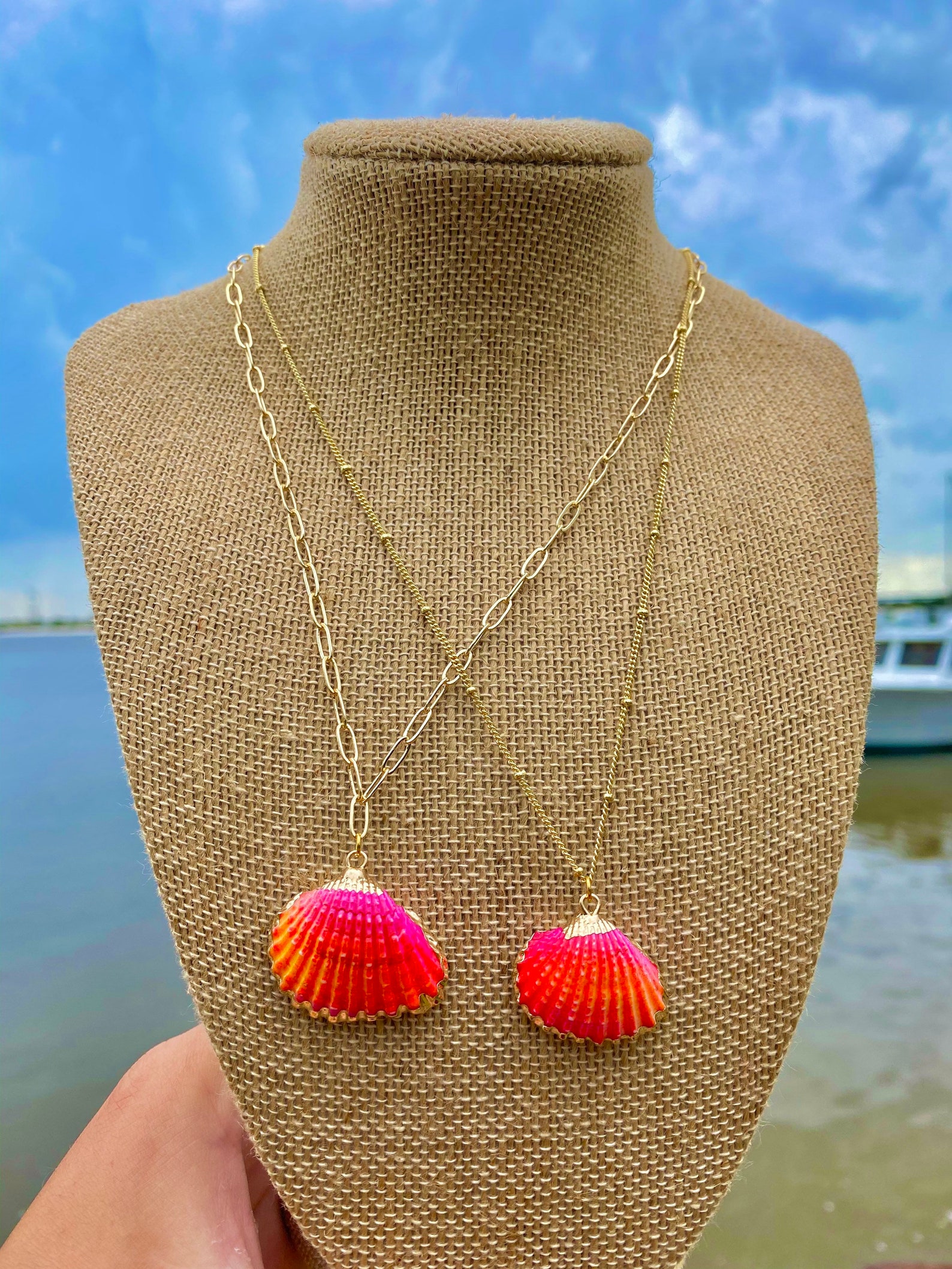 Gold Sunset Painted Sea Shell Necklaces | Etsy