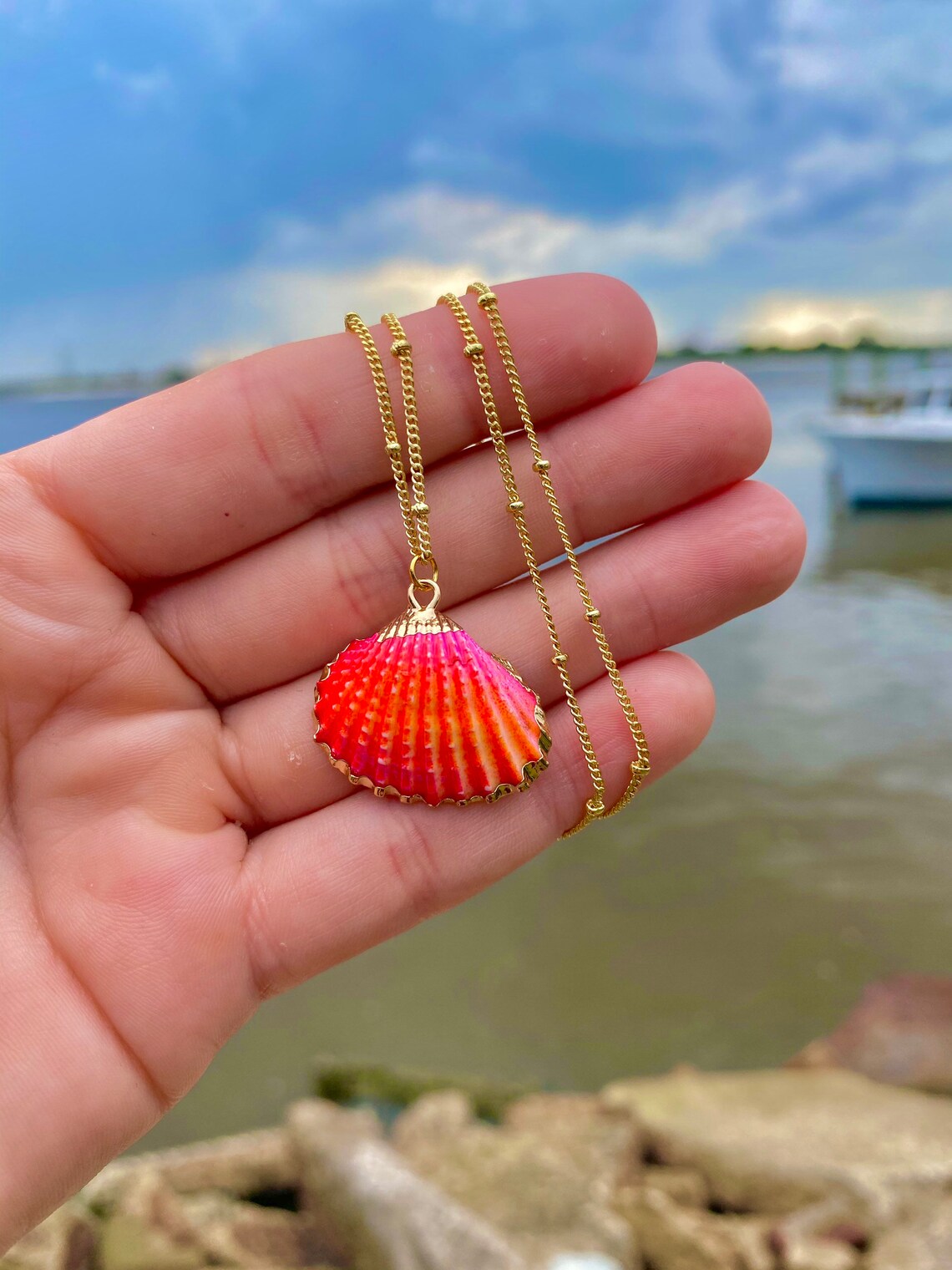Gold Sunset Painted Sea Shell Necklaces | Etsy