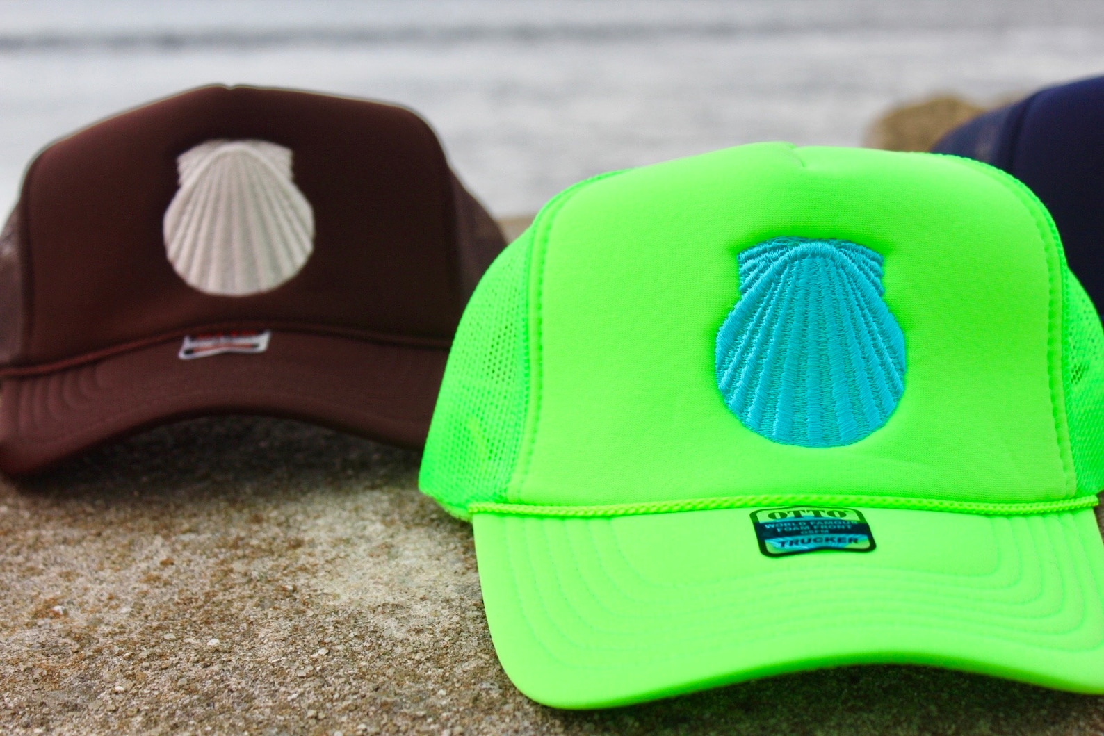 Neon Green & Baby Blue Scallop / Sea Shell Trucker Hat - Etsy