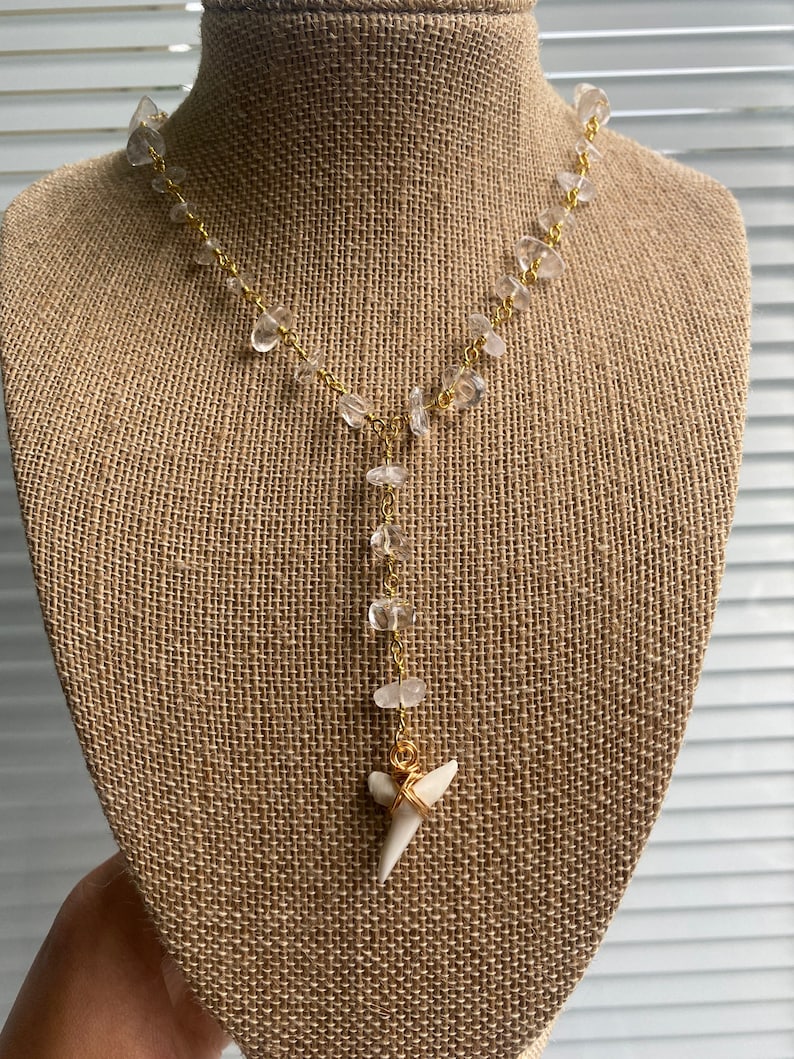 Crystal Quartz Shark Tooth Lariat Necklace - Etsy