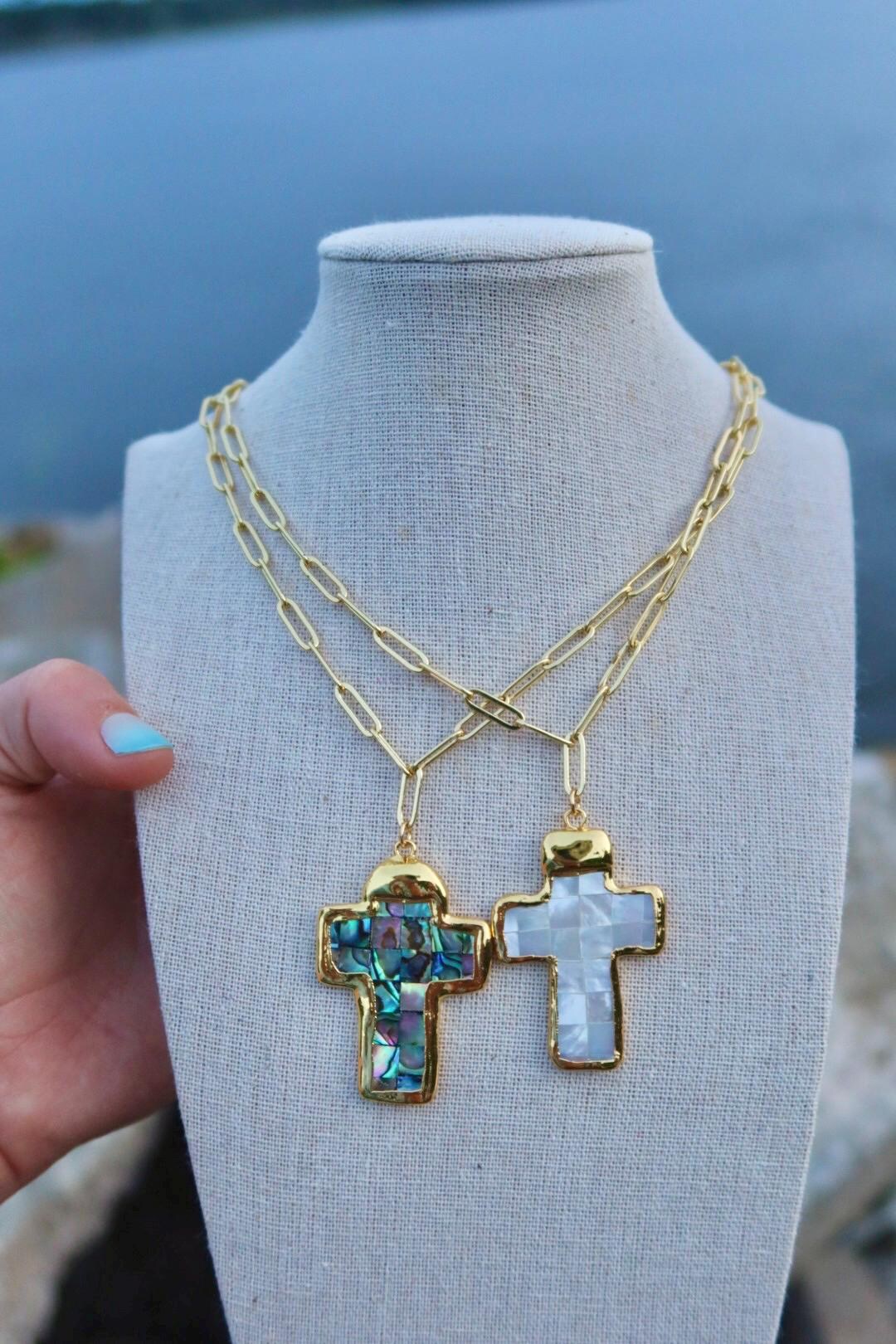 Anti-tarnish Gold Stainless Steel Electroplated Abalone Shell Cross ...