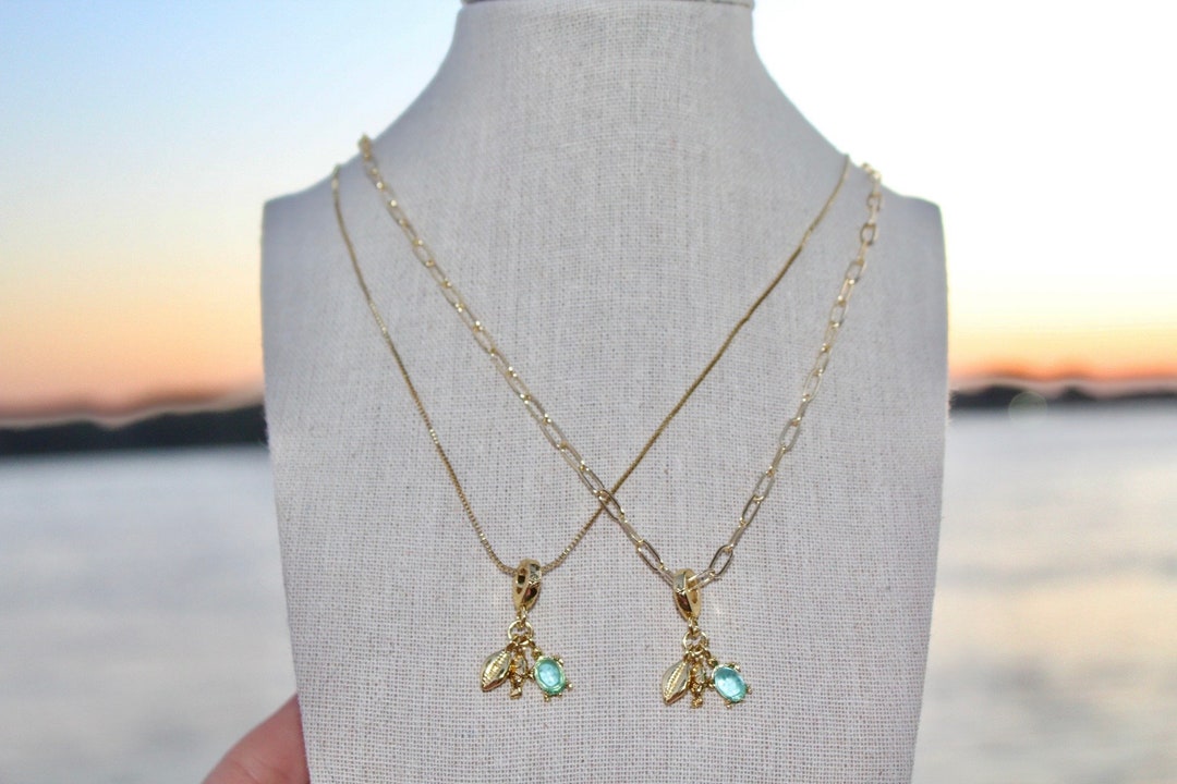 Gold Fish, Cowrie Shell, and Sea Turtle Charm Necklace - Etsy