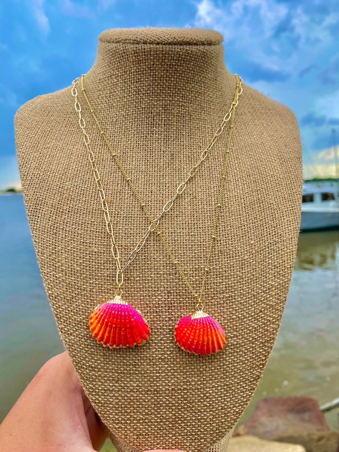 Gold Sunset Painted Sea Shell Necklaces - Etsy