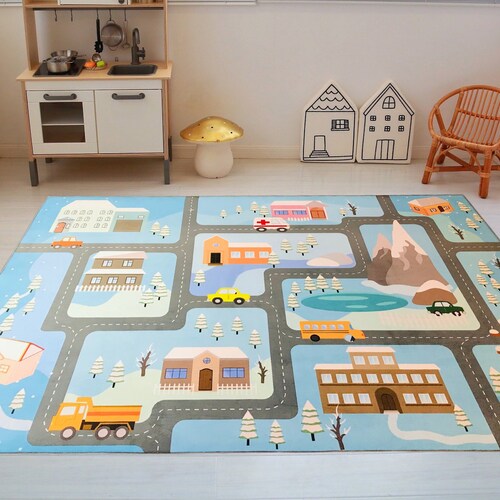Kids Play Rug / Road Rug / Washable Activity Rug / Nursery Mat | Etsy