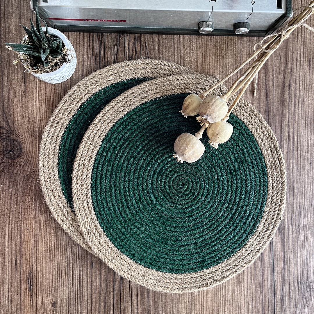 Jute Handmade Green Supla Set, Jute Effect Ethnic Decor Placemat ...
