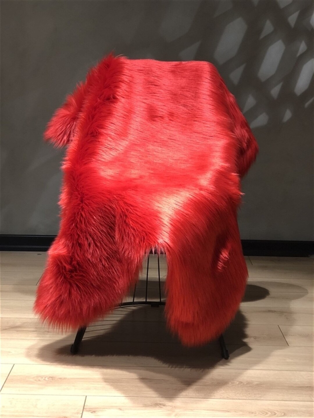 Luxurious Red Faux Fur Throw Rug, Soft and Cozy Faux Fur Accent ...