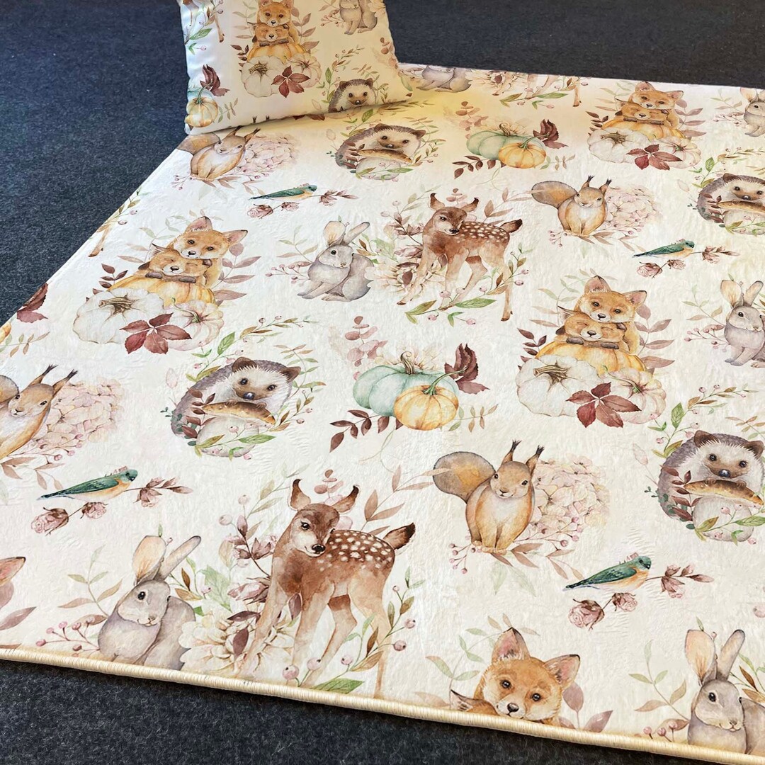 Woodland Animal Ultra Soft Kids Rug, Watercolor Fall Forest Design,deer ...