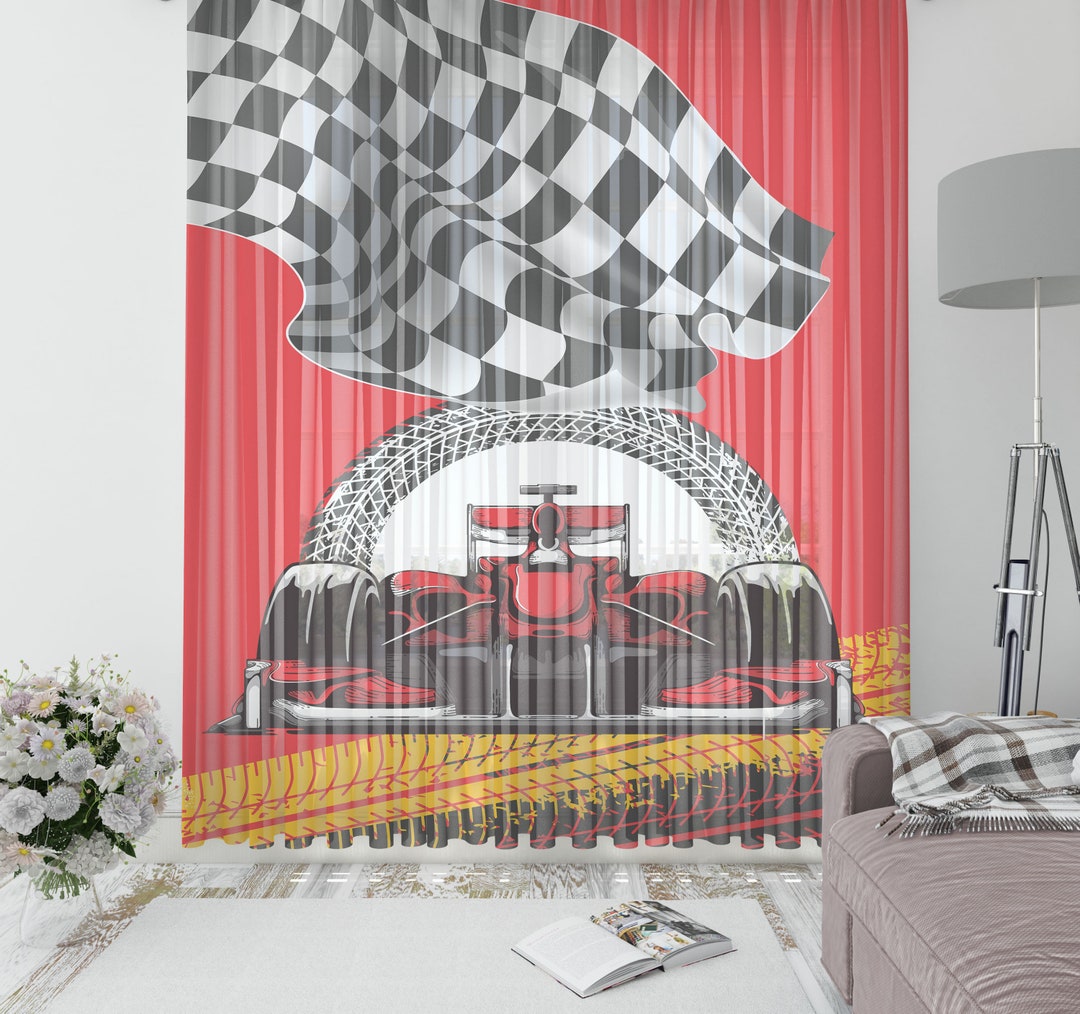 F1 Race Car Kids Tulle Curtain,net Curtain,nursery Curtain,window Tulle ...