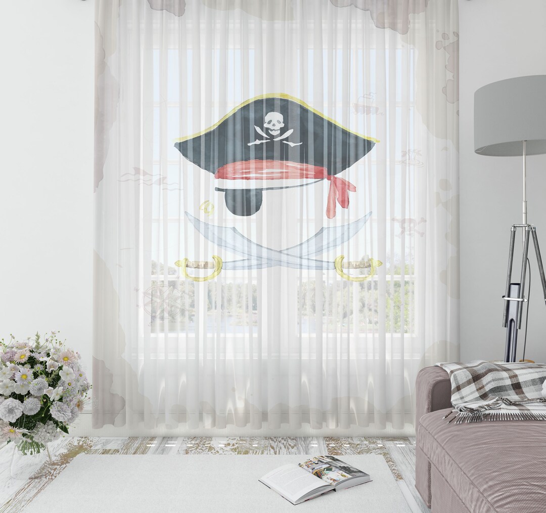 Pirate Sheer Curtain Nautical Window Panel for Kids Room, Light ...